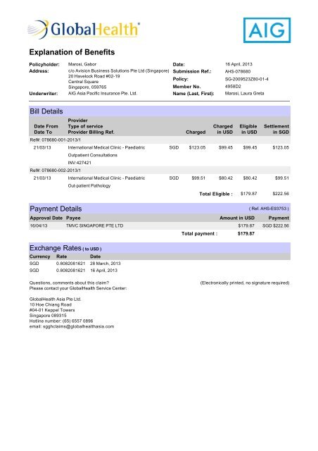 Explanation of Benefits