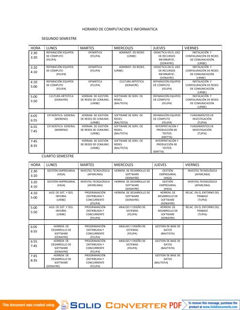 horario de computacion e informatica segundo semestre - Ist Palpa