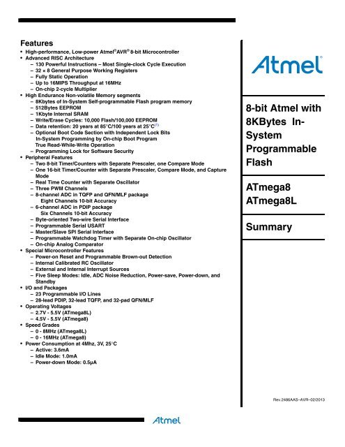 Atmel-2486-8-bit-AVR-microcontroller-ATmega8_L_summary Atmel-2486-8-bit-AVR-microcontroller-ATmega8_L_summary