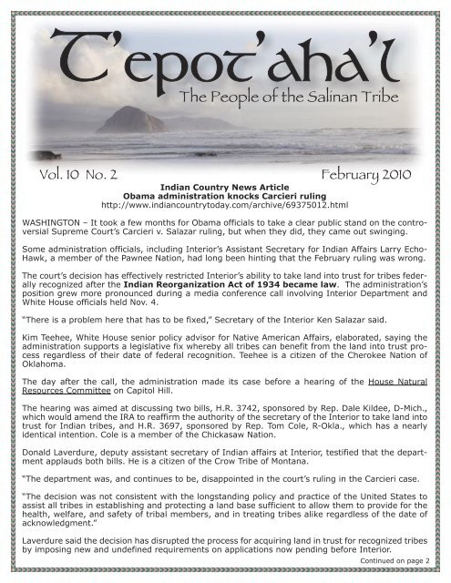 February 2010 - Salinan Tribe of Monterey and San Luis Obispo ...