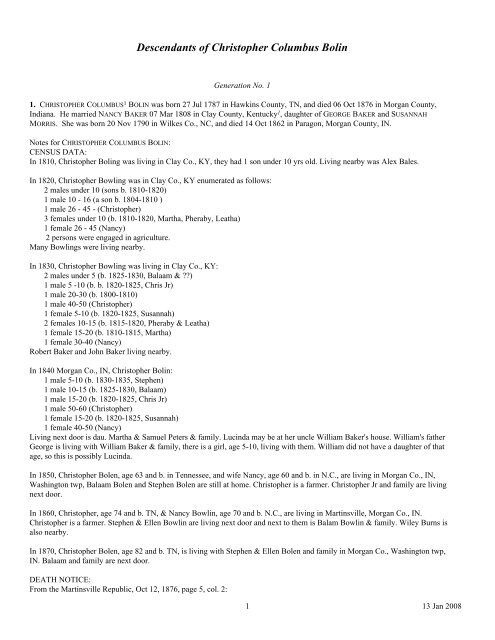Christopher Columbus Family Tree