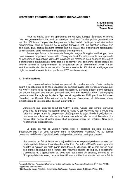 LES VERBES PRONOMINAUX : ACCORD OU PAS ACCORD - appf ...