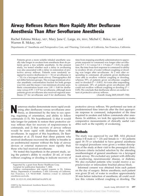 Airway Reflexes Return More Rapidly After Desflurane Anesthesia ...