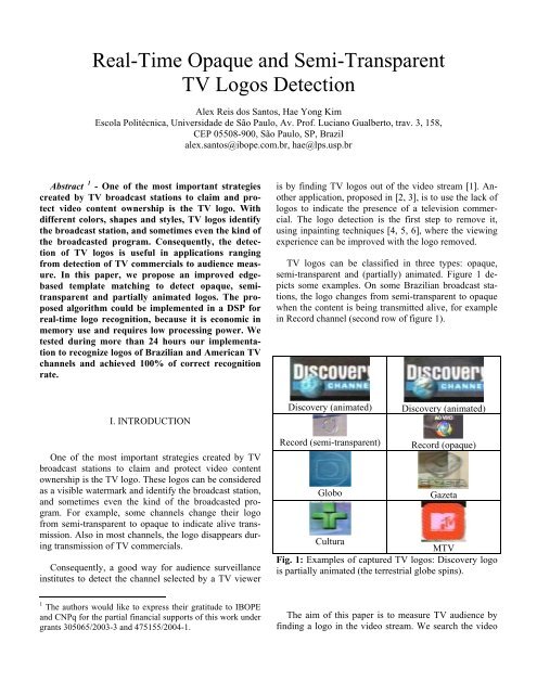 Real-Time Opaque and Semi-Transparent TV Logos ... - LPS - USP
