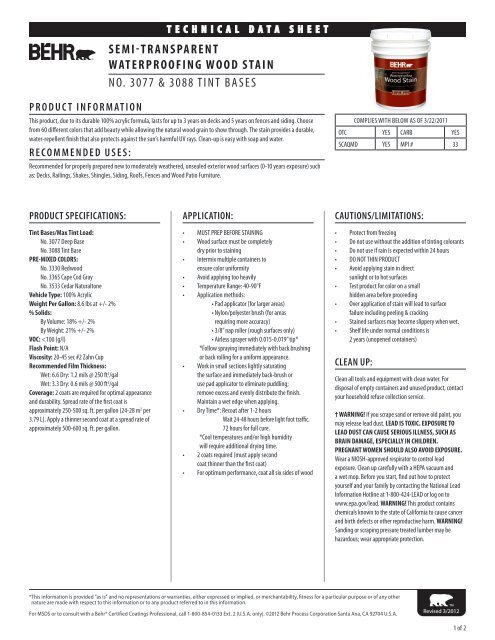 SEMI-TRANSPARENT WATERPROOFING WOOD STAIN ... - BehrPro