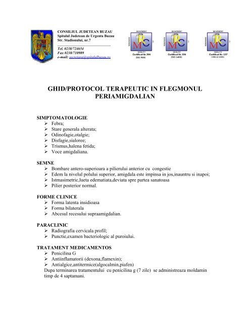 protocol terapeutic în flegmonul periamigdalian