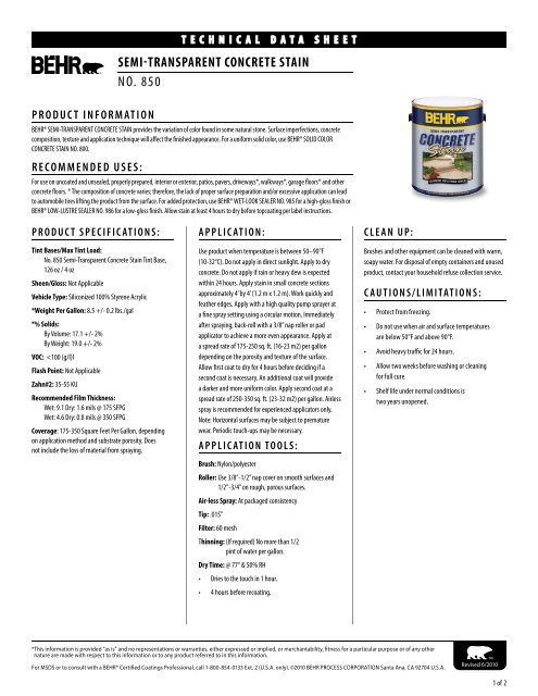 SEMI-TRANSPARENT CONCRETE STAIN NO. 850 - BehrPro