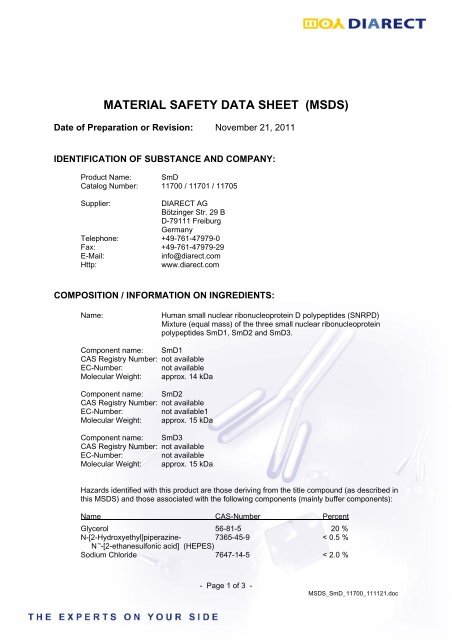 Material Safety Data Sheet SmD 111121 - DIARECT AG