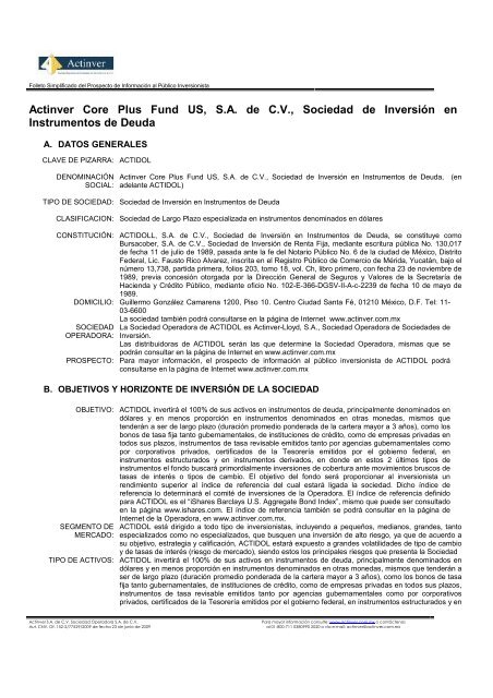 Prospecto Simplificado - Actinver