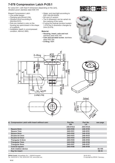 7-078 Compression Latch Pr20.1 - Dirak