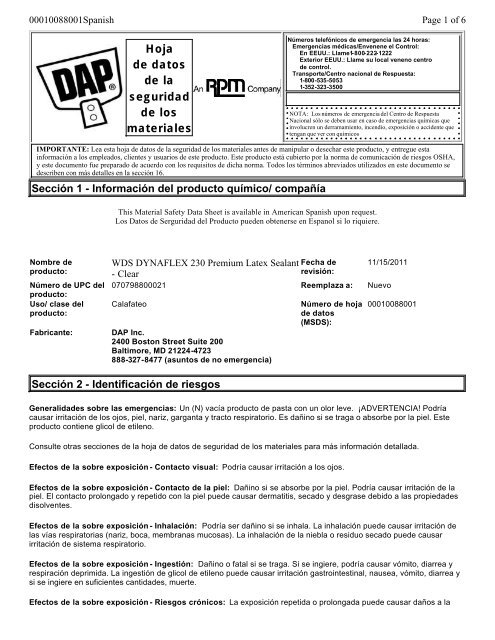 00010088001Spanish WDS DYNAFLEX 230 ... - DAP Spec Line