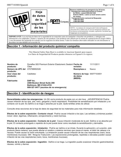920 Clear MSDS Spanish - DAP Spec Line