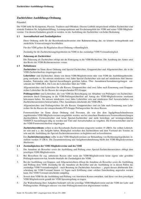 Zuchtrichter-Ausbildungs-Ordnung - VDH Zuchtrichter-Ausbildungs-Ordnung - VDH
