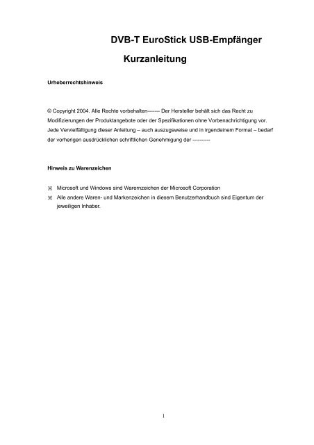 DVB-T EuroStick USB-Empfänger Kurzanleitung - DNT