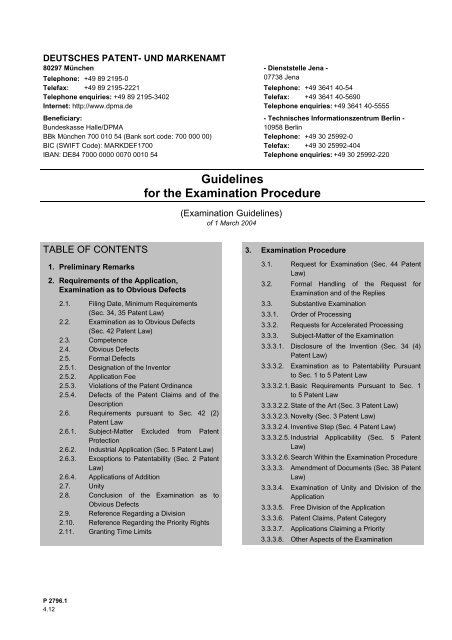 Guidelines for the Examination Procedure - DPMA