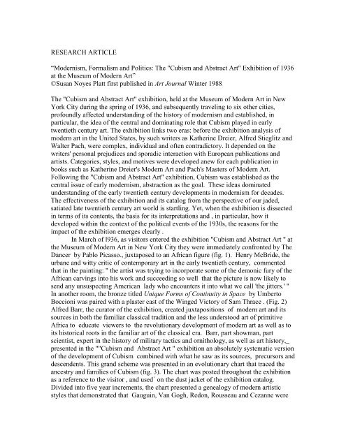 Modernism, Formalism and Politics: The "Cubism and Abstract Art ...