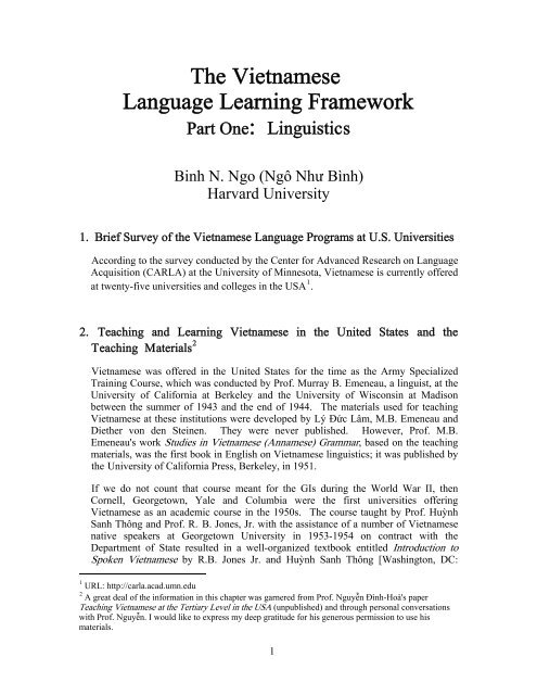 The Vietnamese Language Learning Framework - SEAsite ...