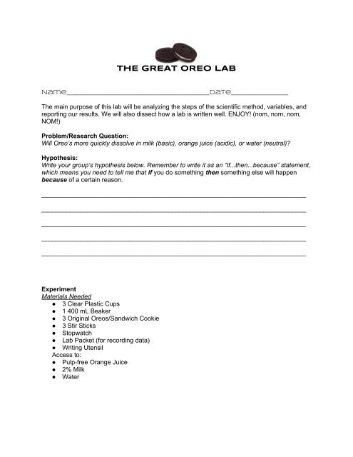 Oreo Lab Packet