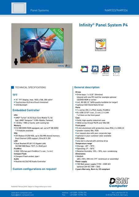 Infinity® Panel System P4 - DSM Computer