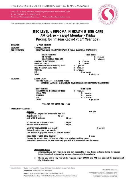 ITEC LEVEL 3 DIPLOMA IN HEALTH & SKINCARE.doc - Beauty ...