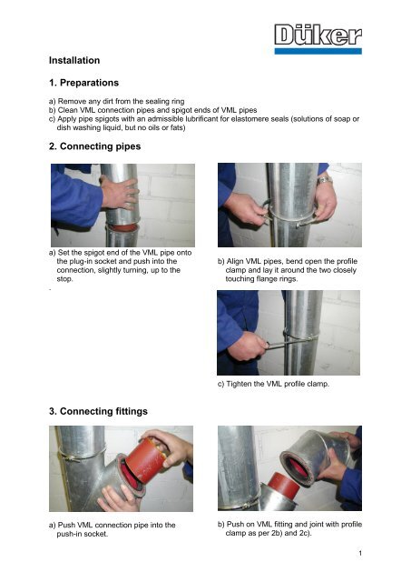 Installation 1. Preparations 2. Connecting pipes 3. Connecting fittings