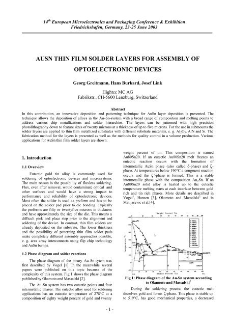 AUSN THIN FILM SOLDER LAYERS FOR ... - Hightec MC AG