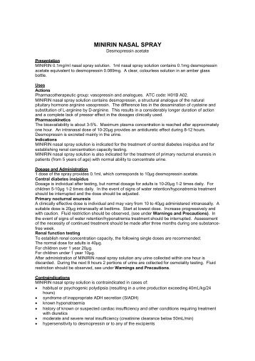 MINIRIN/DDAVP NASAL SPRAY 5ml (Desmopressin) - Healthcare ...