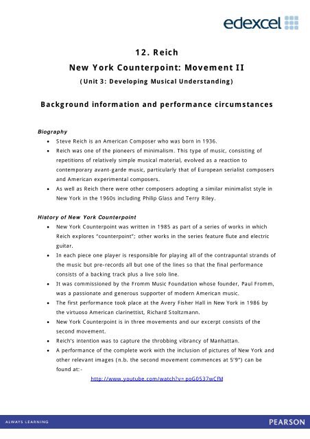 12. Reich New York Counterpoint: Movement II - Davenant ...