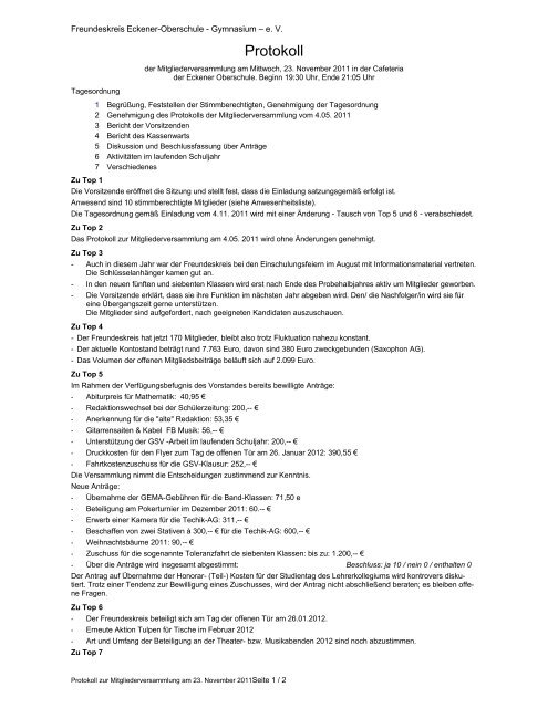 Protokoll - Eckener-Gymnasium