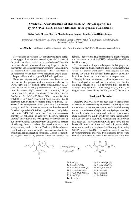 Oxidative Aromatization of Hantzsch 1,4-Dihydropyridines by SiO2 ...