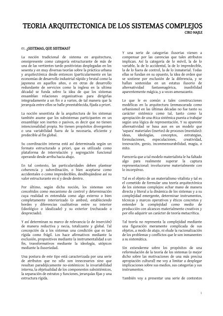 TEORIA ARQUITECTONICA DE LOS SISTEMAS COMPLEJOS