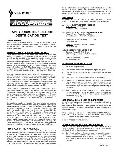 campylobacter culture identification test - Gen-Probe, Inc.