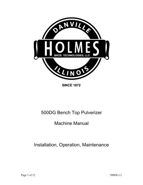 500DG Bench Top Pulverizer Machine Manual Installation ...