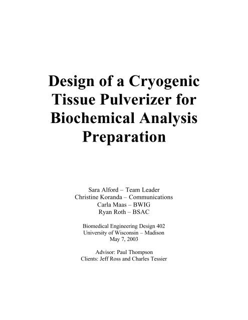 Design of a Cryogenic Tissue Pulverizer for Biochemical Analysis ...