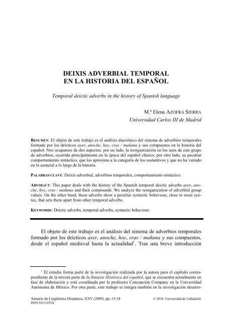 DEIXIS ADVERBIAL TEMPORAL EN LA HISTORIA DEL ... - Dialnet