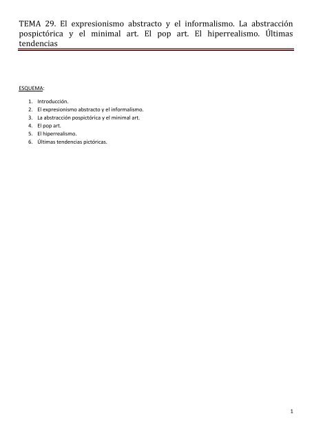 El expresionismo abstracto y el informalismo. La abstracción ...