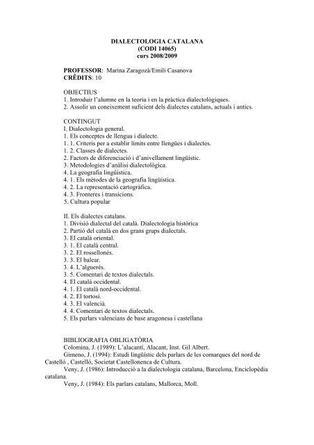 DIALECTOLOGIA CATALANA - Universitat de València