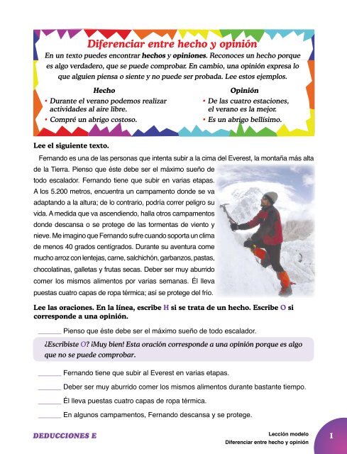 Diferenciar entre hecho y opinión - Serie de Comprension de lectura