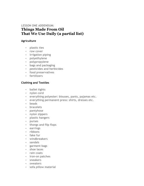 Things Made From Oil That We Use Daily (a partial list) - PBS
