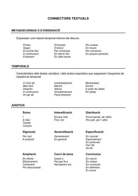 CONNECTORS TEXTUALS