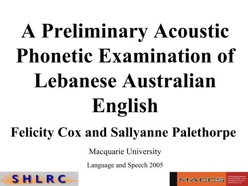 Felicity Cox and Sallyanne Palethorpe - Speech Resource Pages ...