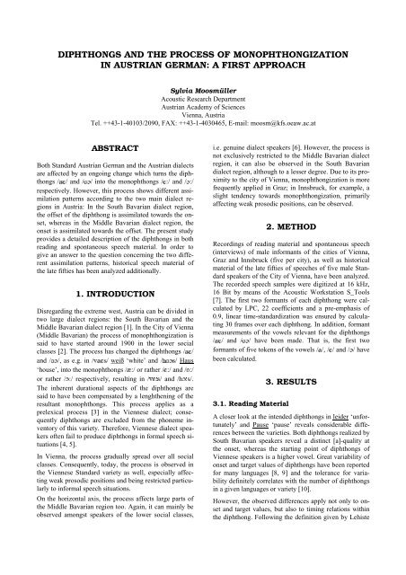 diphthongs and the process of monophthongization in austrian ...