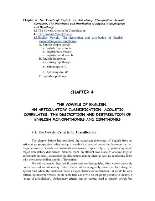 The Vowels. Criteria for Classification