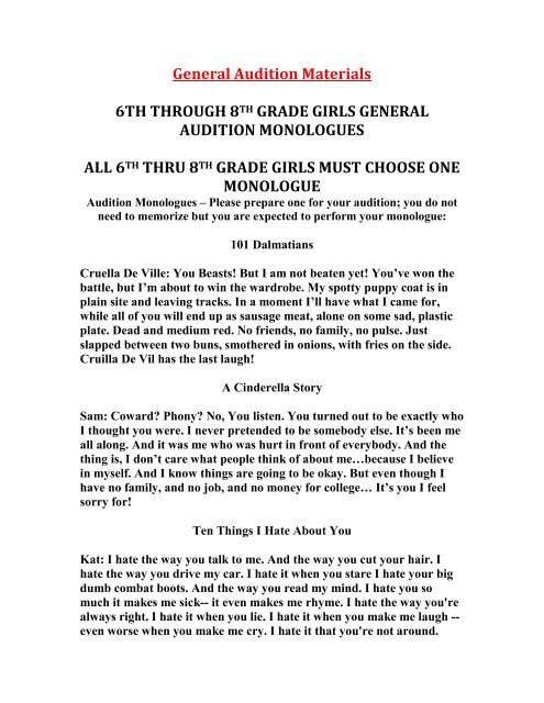 6-8 GIRLS General Audition Materials - Children's Theatre of ...