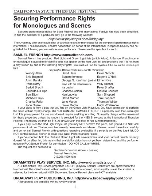 Securing Performance Rights for Monologues and Scenes