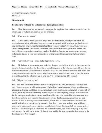 AUDITION MONOLOGUES - FEMALE