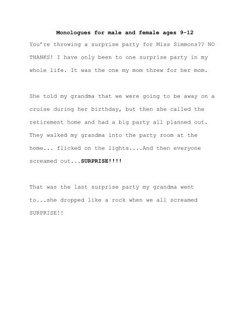 Monologues for male and female ages 9-12 (1)