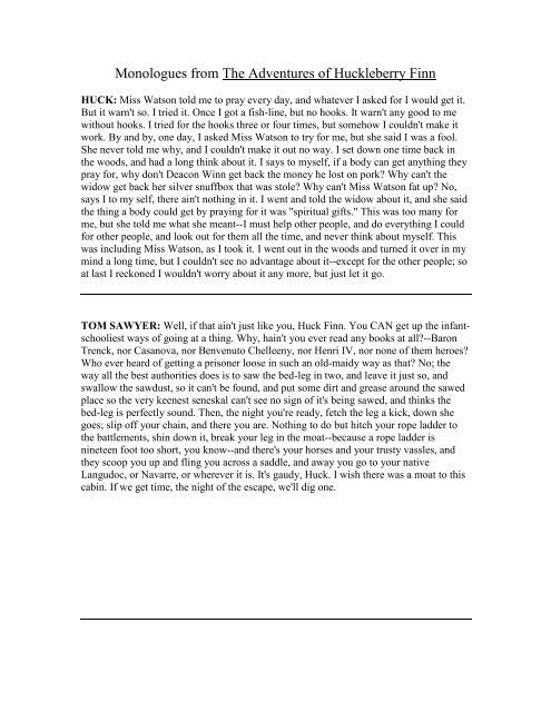 Monologues from The Adventures of Huckleberry Finn - Christian ...