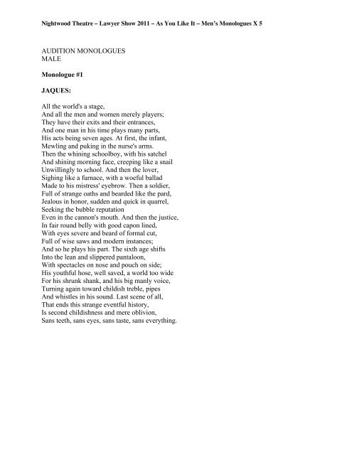 AUDITION MONOLOGUES-MEN - Nightwood Theatre