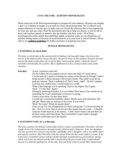 One Person Monologues For Girls